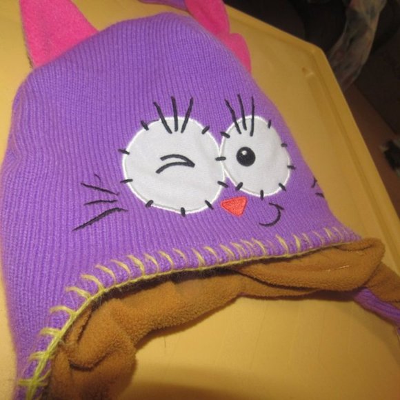 Accessories | Flipeez Child Winter Hat Girls Purple Kitty Cat Squeeze ...